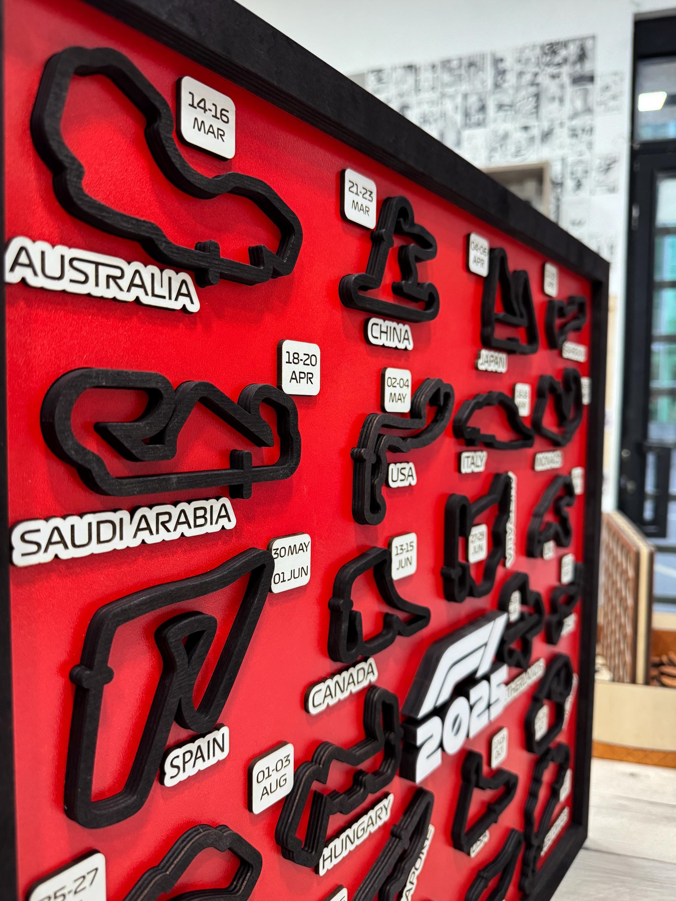 Formula 1 2025 Calendar 3D Wooden Wall Art | Full Track Map | F1 Racing ...