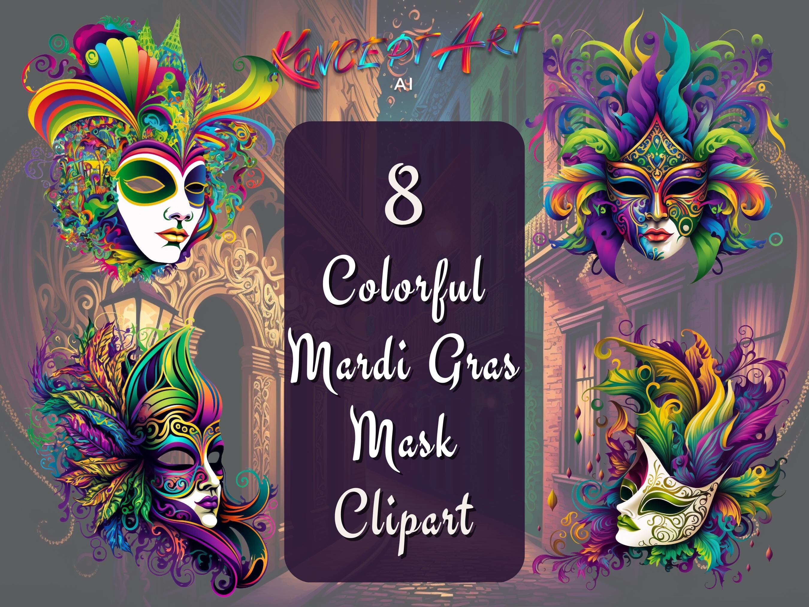 8 X Colorful Mardi Gras Mask Cliparts Bundle Mardi Gras Cliparts Mardi ...