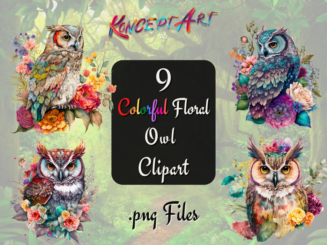 9 Colorful Floral Owl Clipart Beautiful Flowers on Owls Ultra High ...
