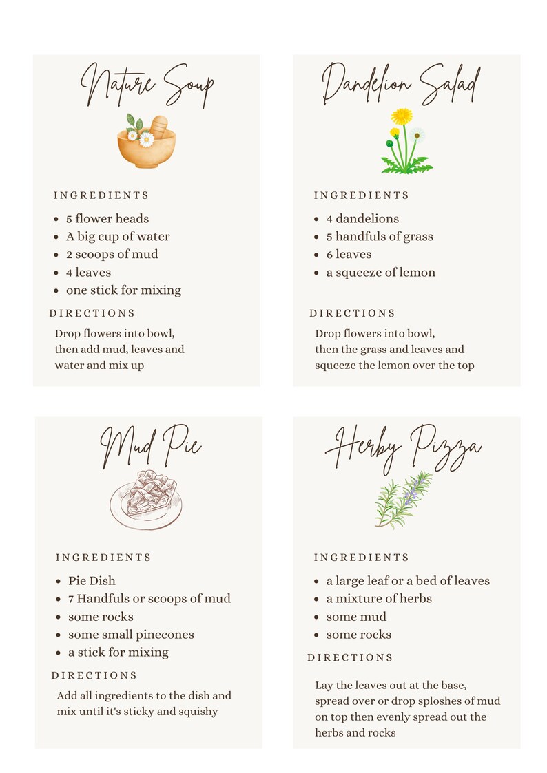 Mud Kitchen Recipe Cards Mud Kitchen Play Imaginative Play Potion Play ...