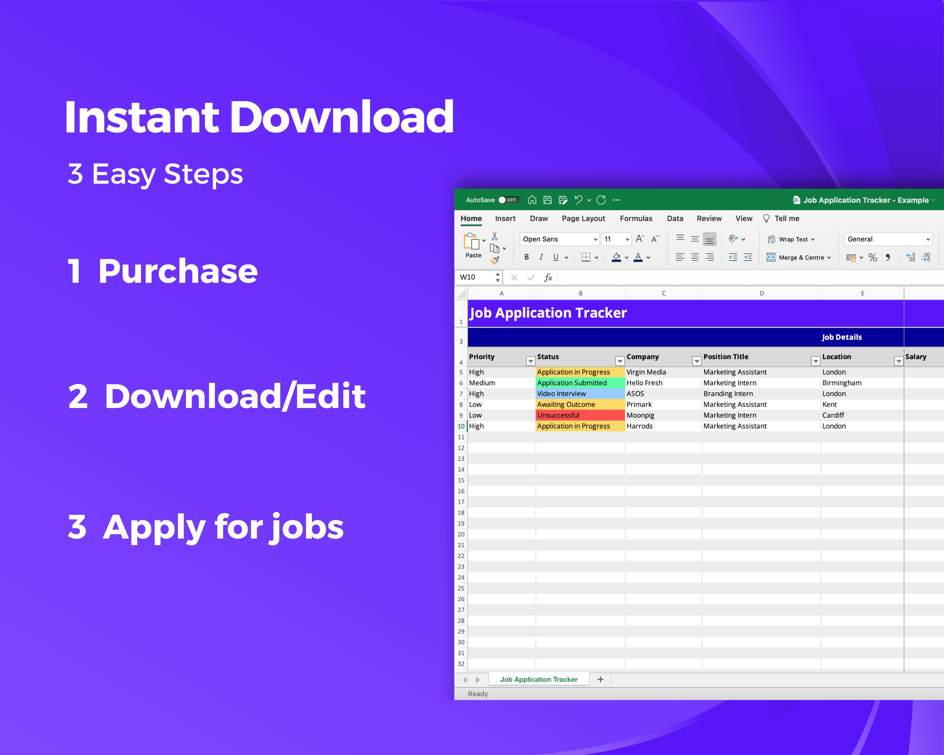 Job Application Tracker Microsoft Excel Spreadsheets Job Search Planner ...
