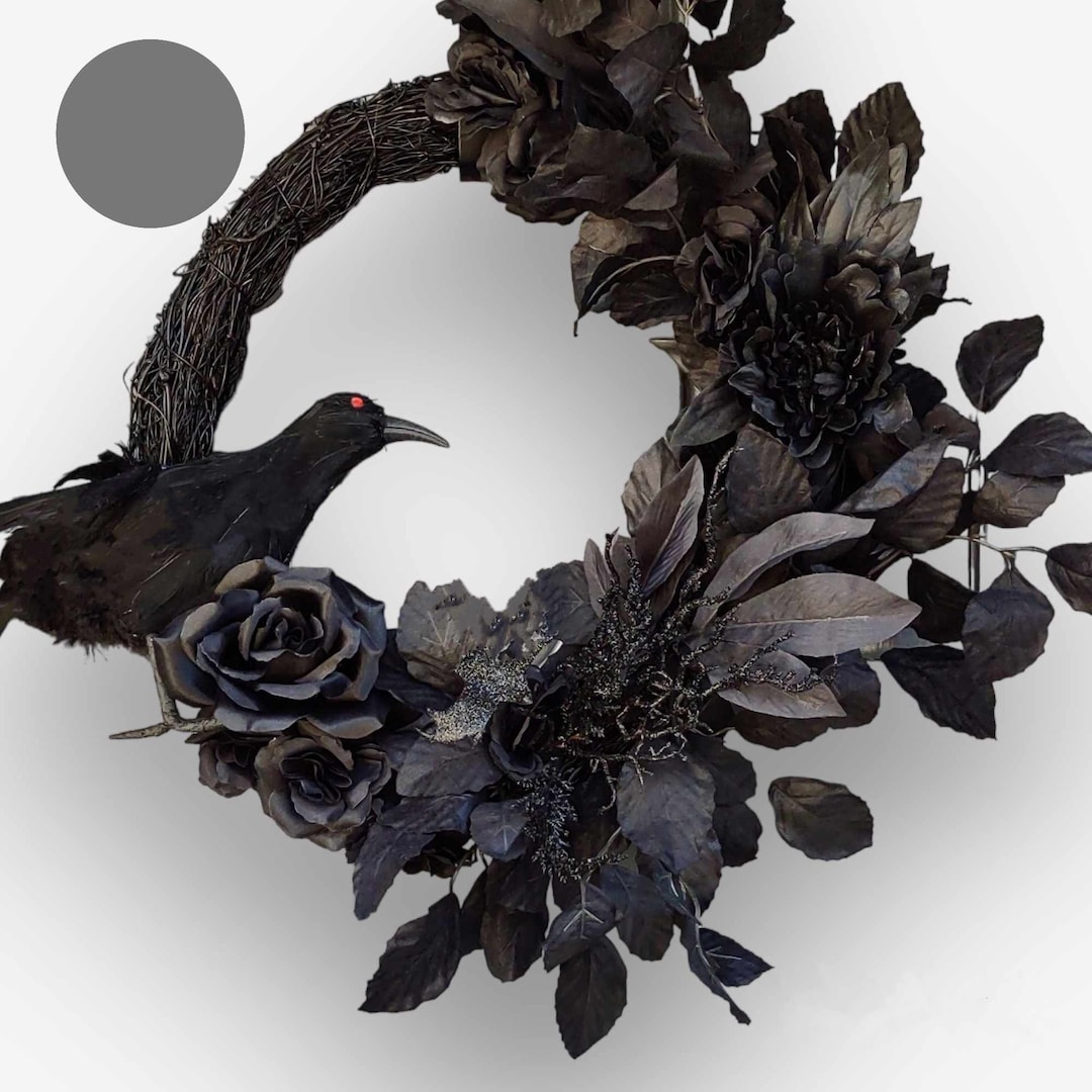 Spooky Gothic Crow Wreath Halloween Wreath With Black Crow Red Gem ...