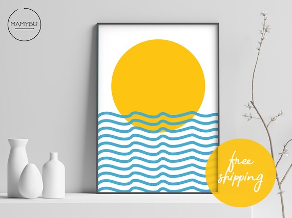 Sunrise Poster Mid Century Modern Print Sun & Sea Wall Art - Etsy