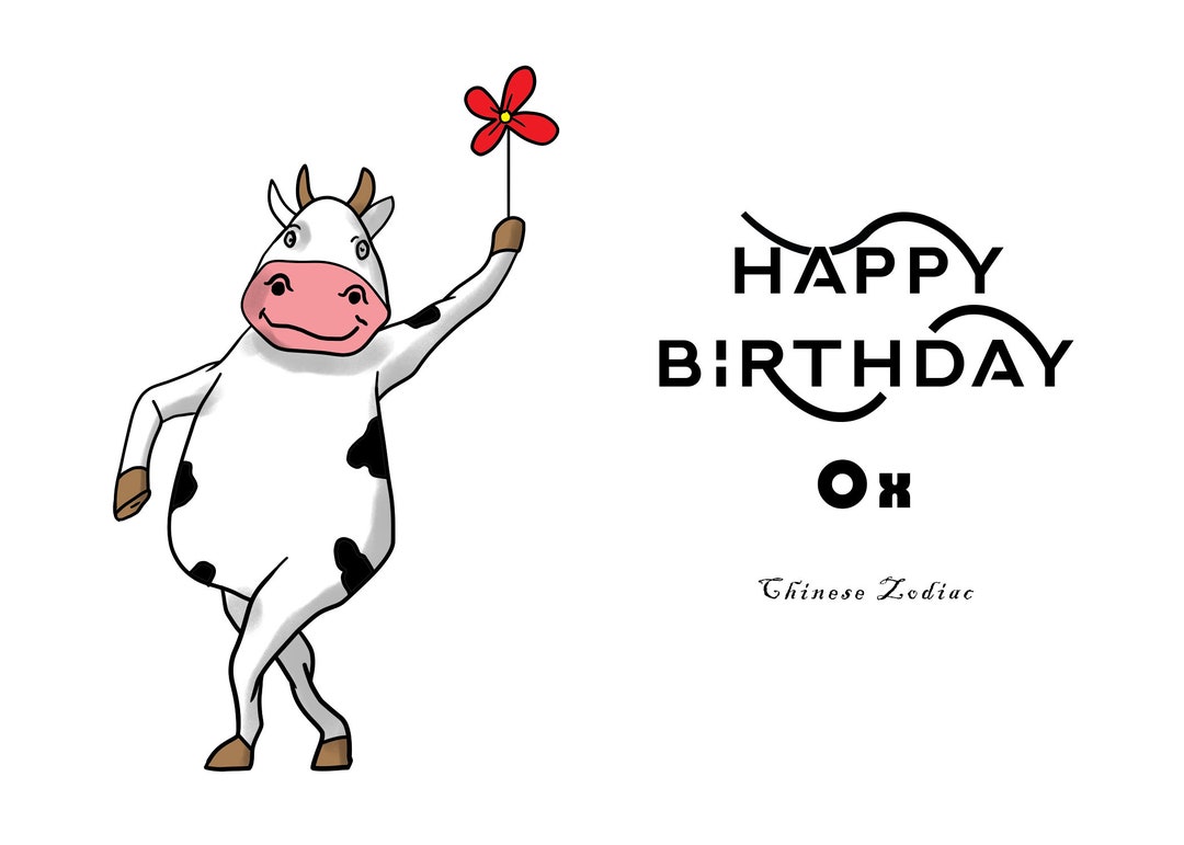 Year of the Ox Chinese Zodiac, Digital Birthday Card, Digital Birth ...