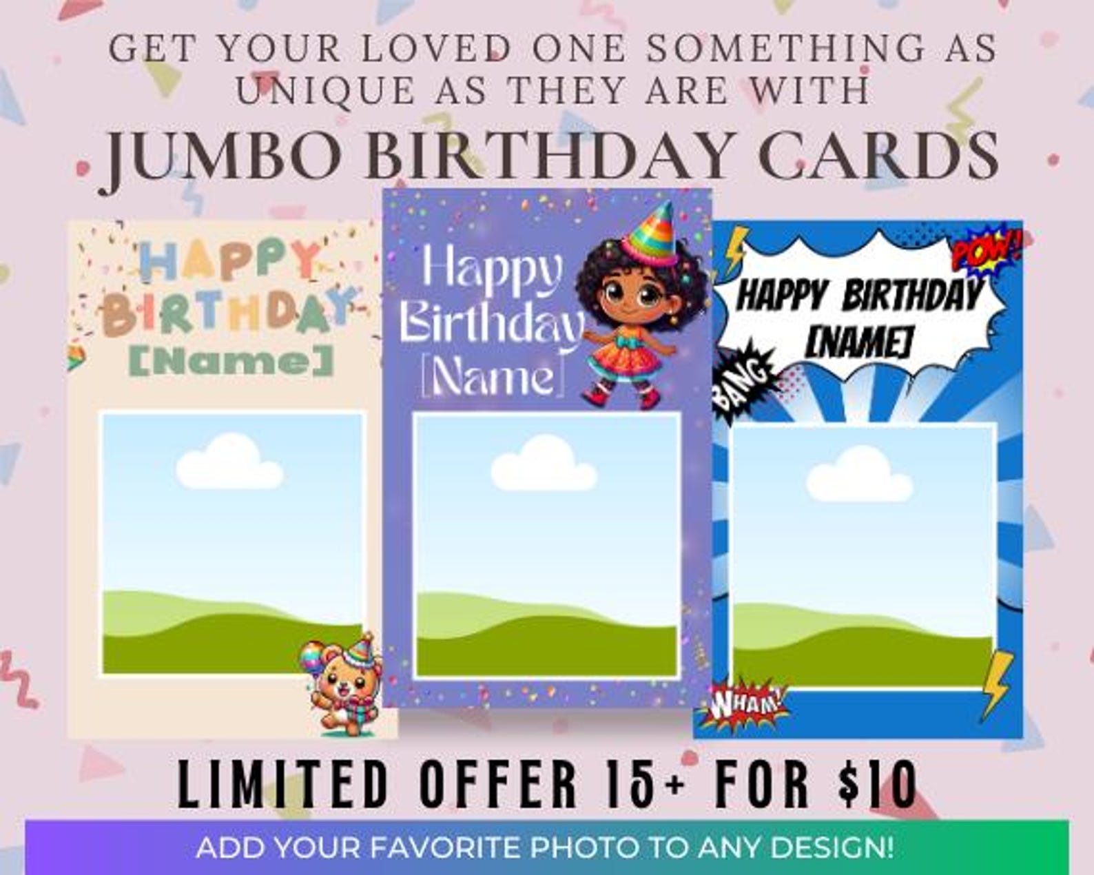 Personalized Jumbo Birthday Card Templates: 11x17 Printable Designs ...