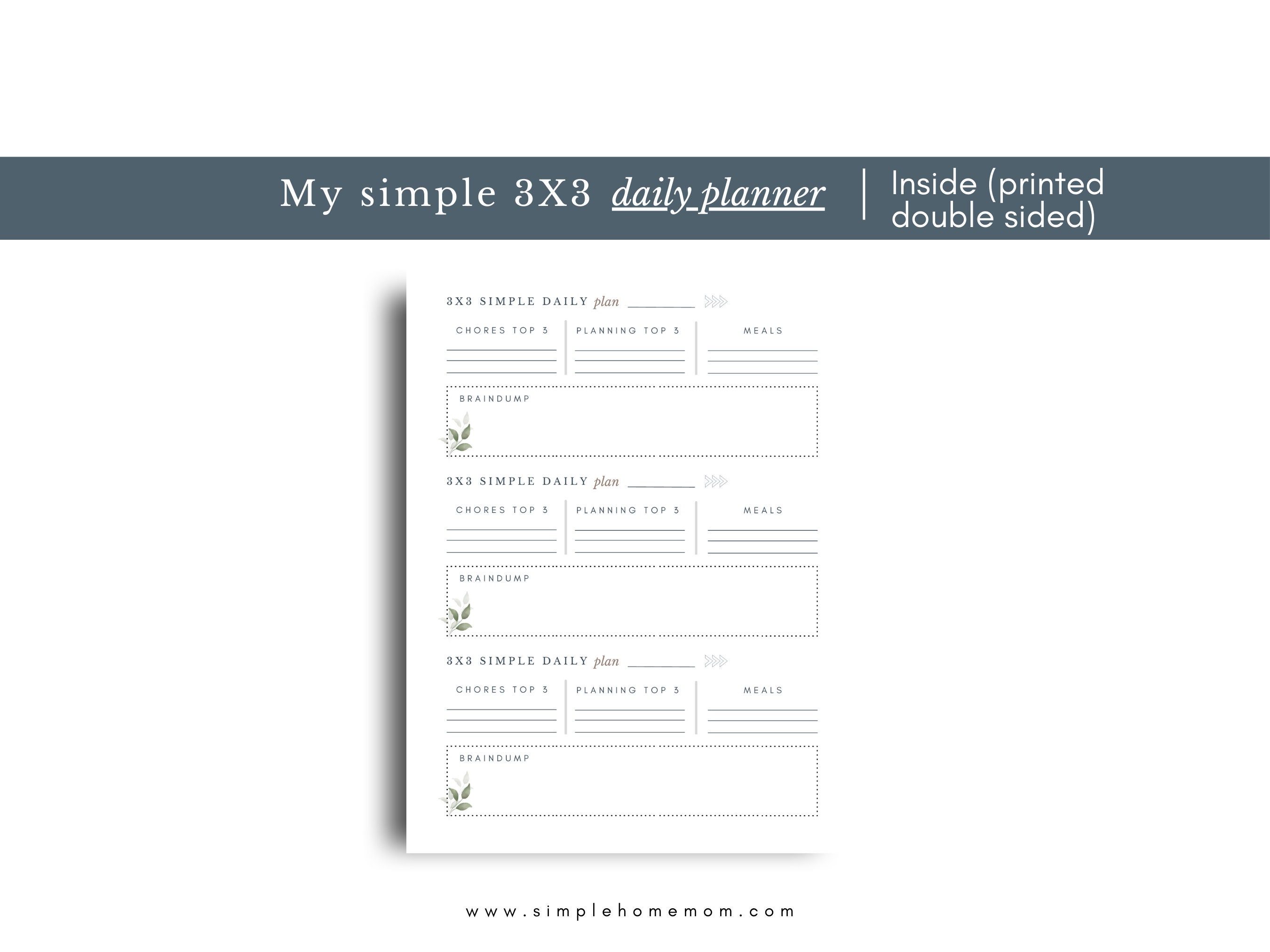 My Simple 3X3 Daily Planner Downloadable & Printable Letter Size - Etsy