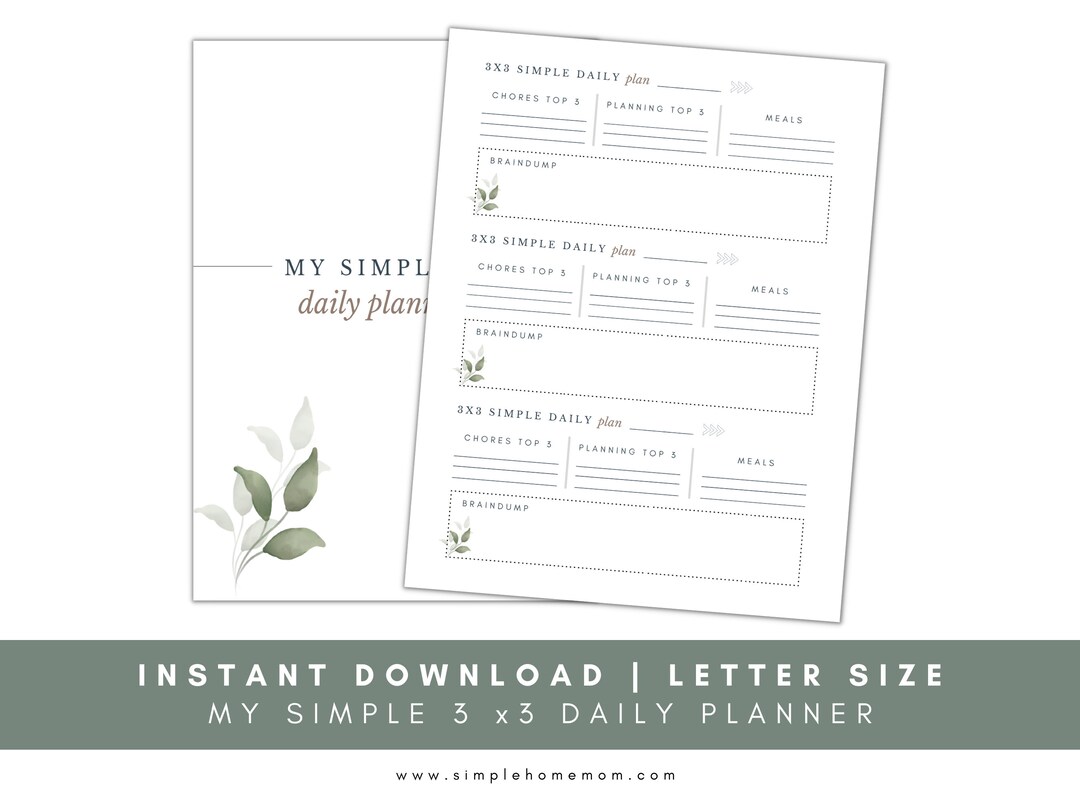 My Simple 3X3 Daily Planner ⪼ Downloadable & Printable Letter Size - Etsy