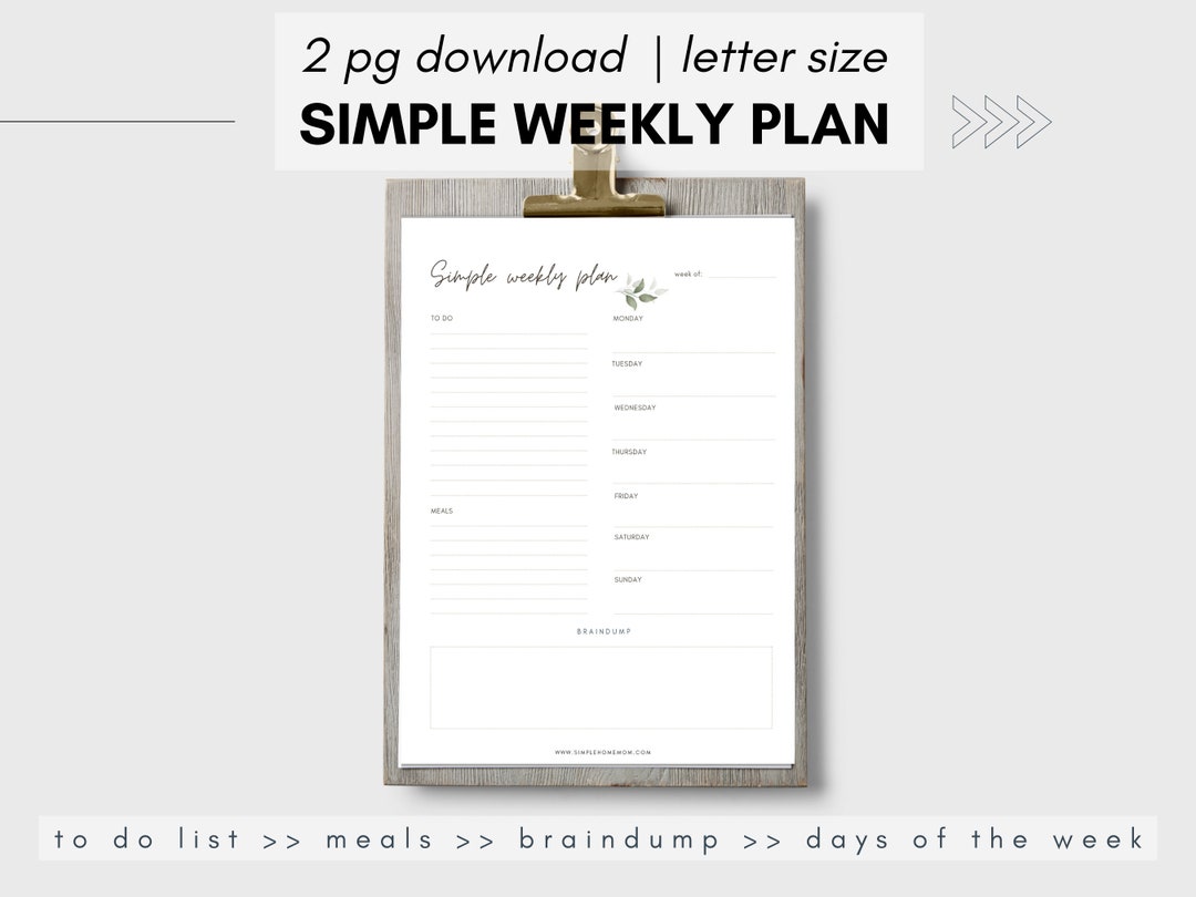 My Simple Weekly Plan Downloadable & Printable Letter Size - Etsy