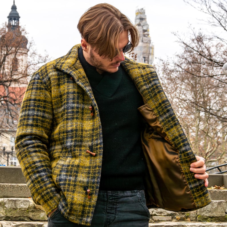 Men's Wool Plaid Jacket: Country Style Autumn Spring Coat - Etsy Canada