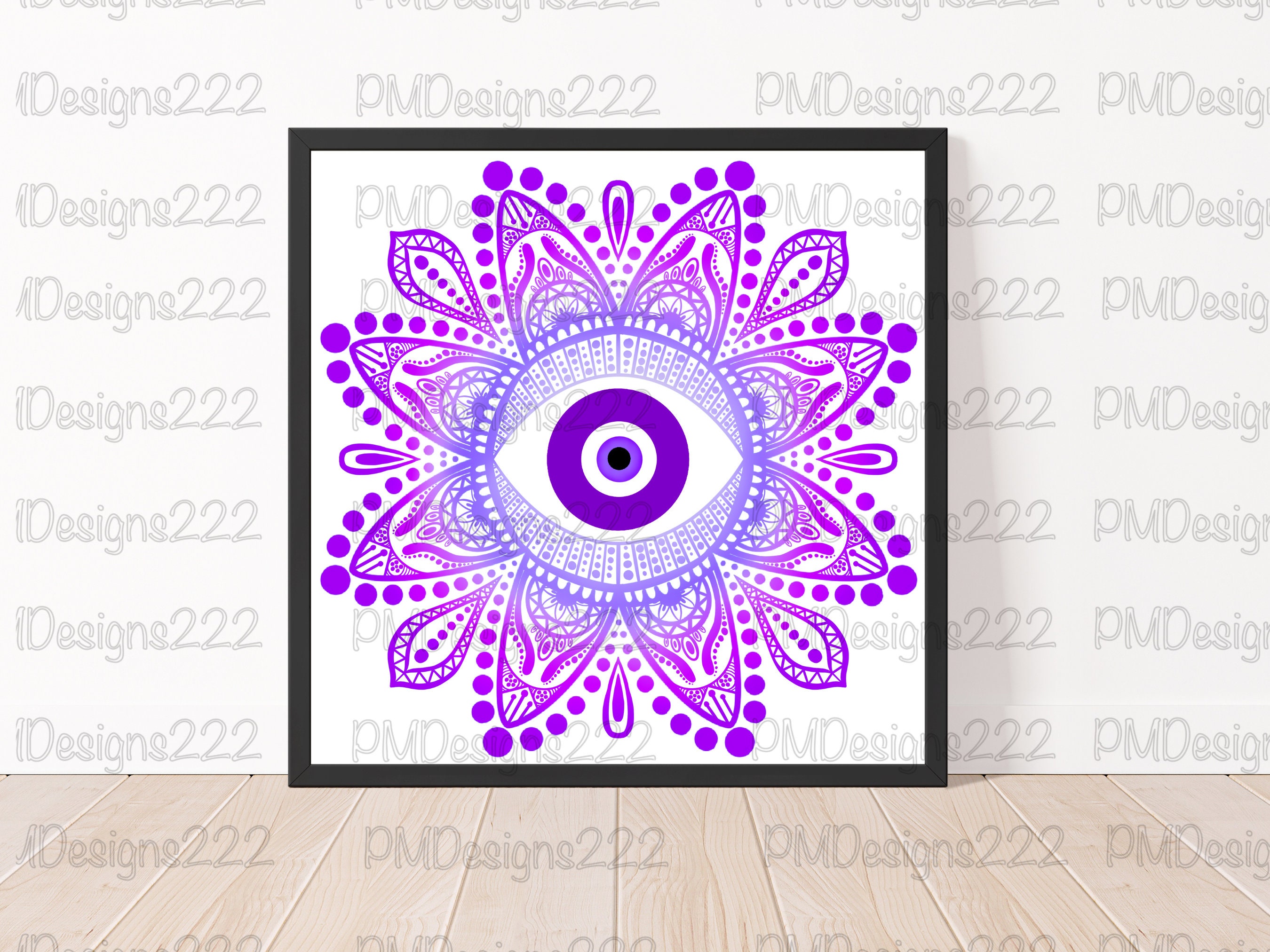Purple Evil Eye Mandala, Evil Eye Wall Art, Empath Protection, Mandala ...