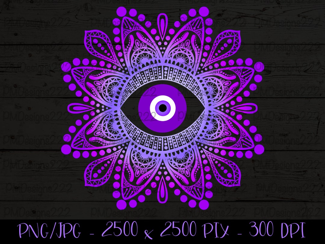 Purple Evil Eye Mandala, Evil Eye Wall Art, Empath Protection, Mandala ...