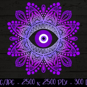 Purple Evil Eye Mandala, Evil Eye Wall Art, Empath Protection, Mandala ...