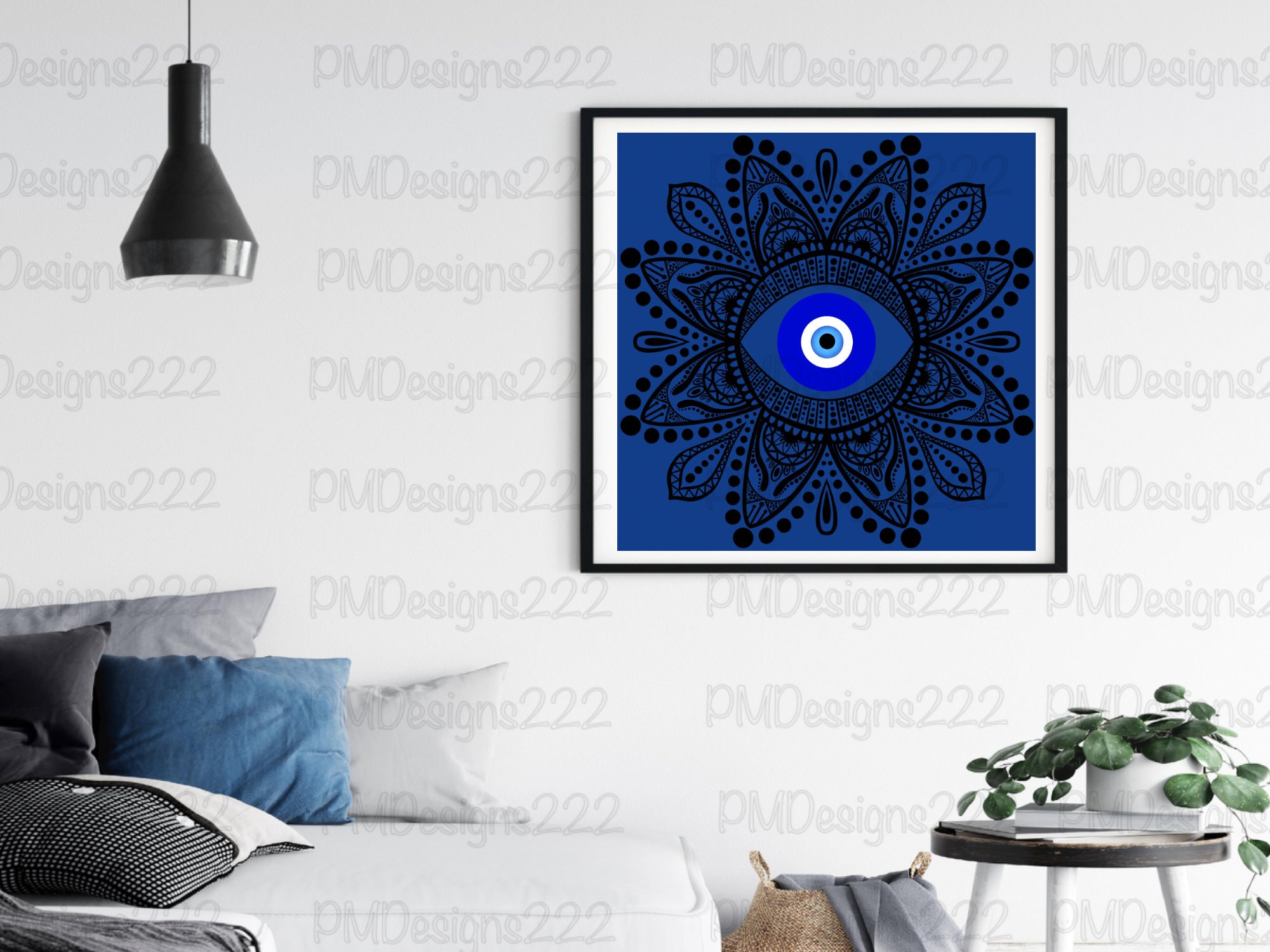 Evil Eye Black Mandala, Evil Eye Wall Art, Empath Protection, Mandala ...