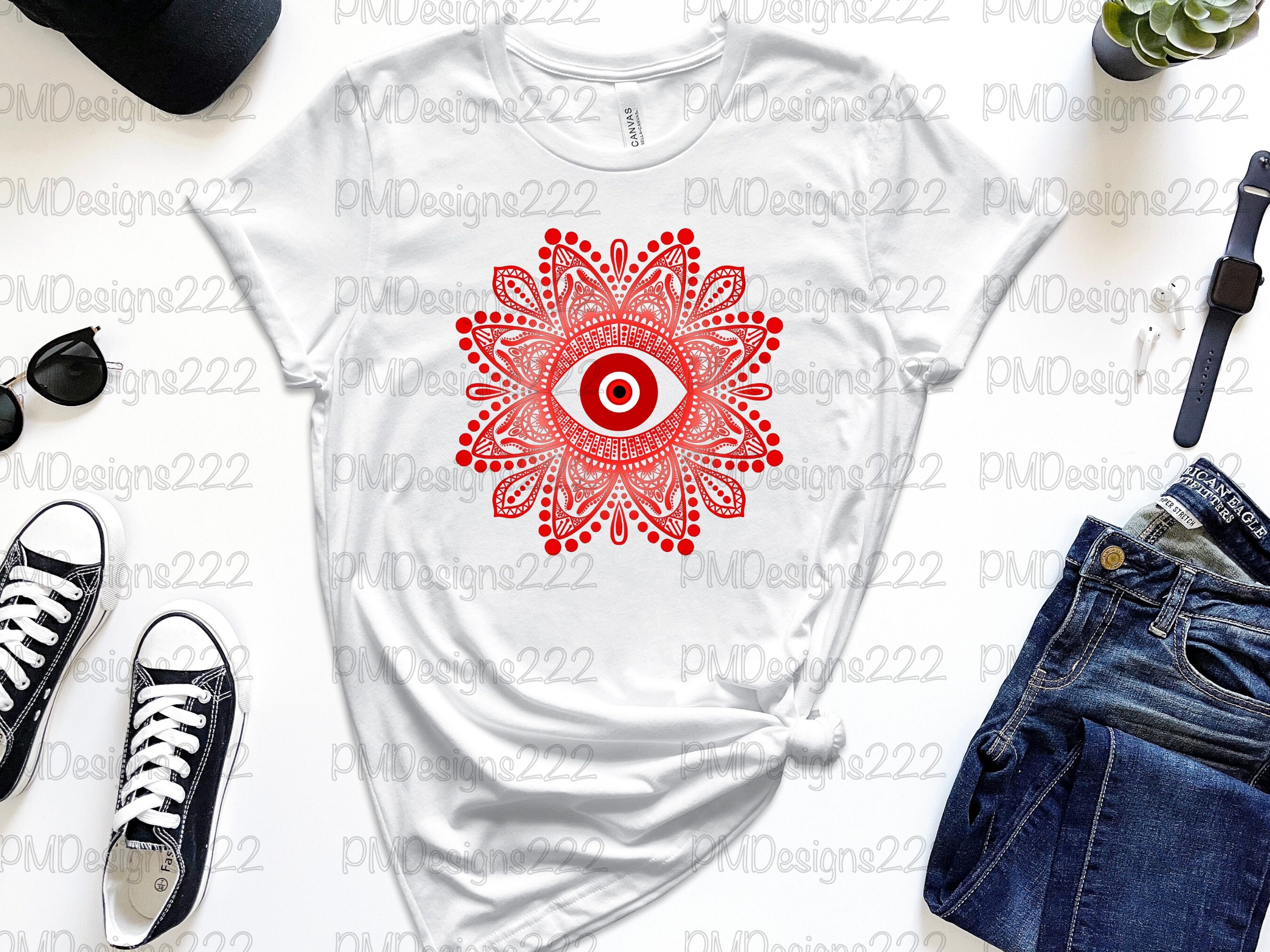 Red Evil Eye Mandala, Evil Eye Wall Art, Empath Protection, Mandala Art ...