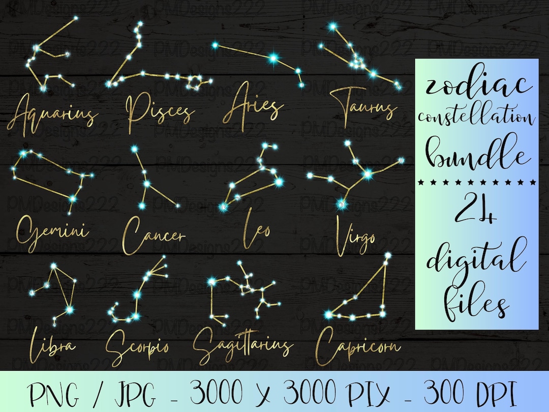 Zodiac Constellation Png Bundle, Constellation Sublimation Graphics ...