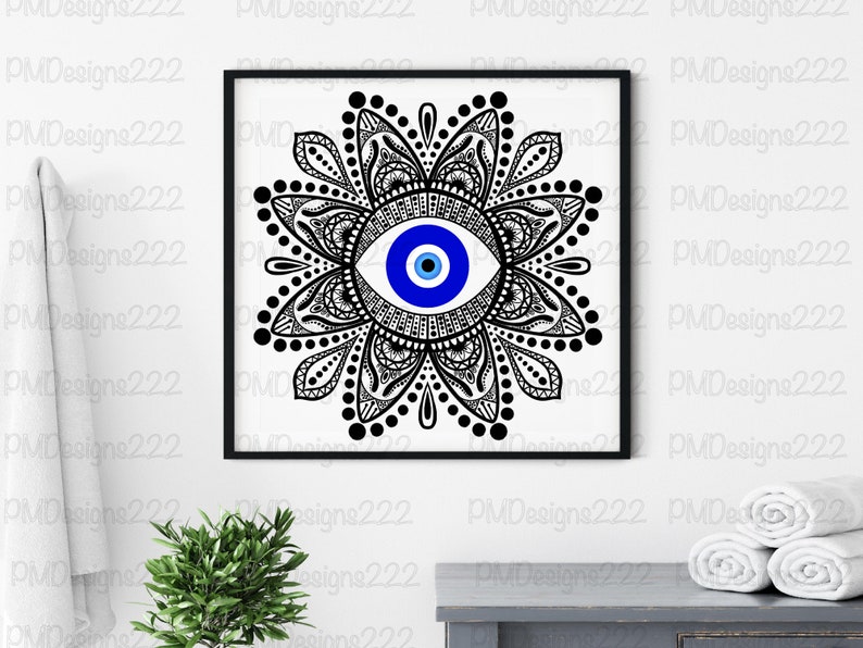Evil Eye Black Mandala, Evil Eye Wall Art, Empath Protection, Mandala ...
