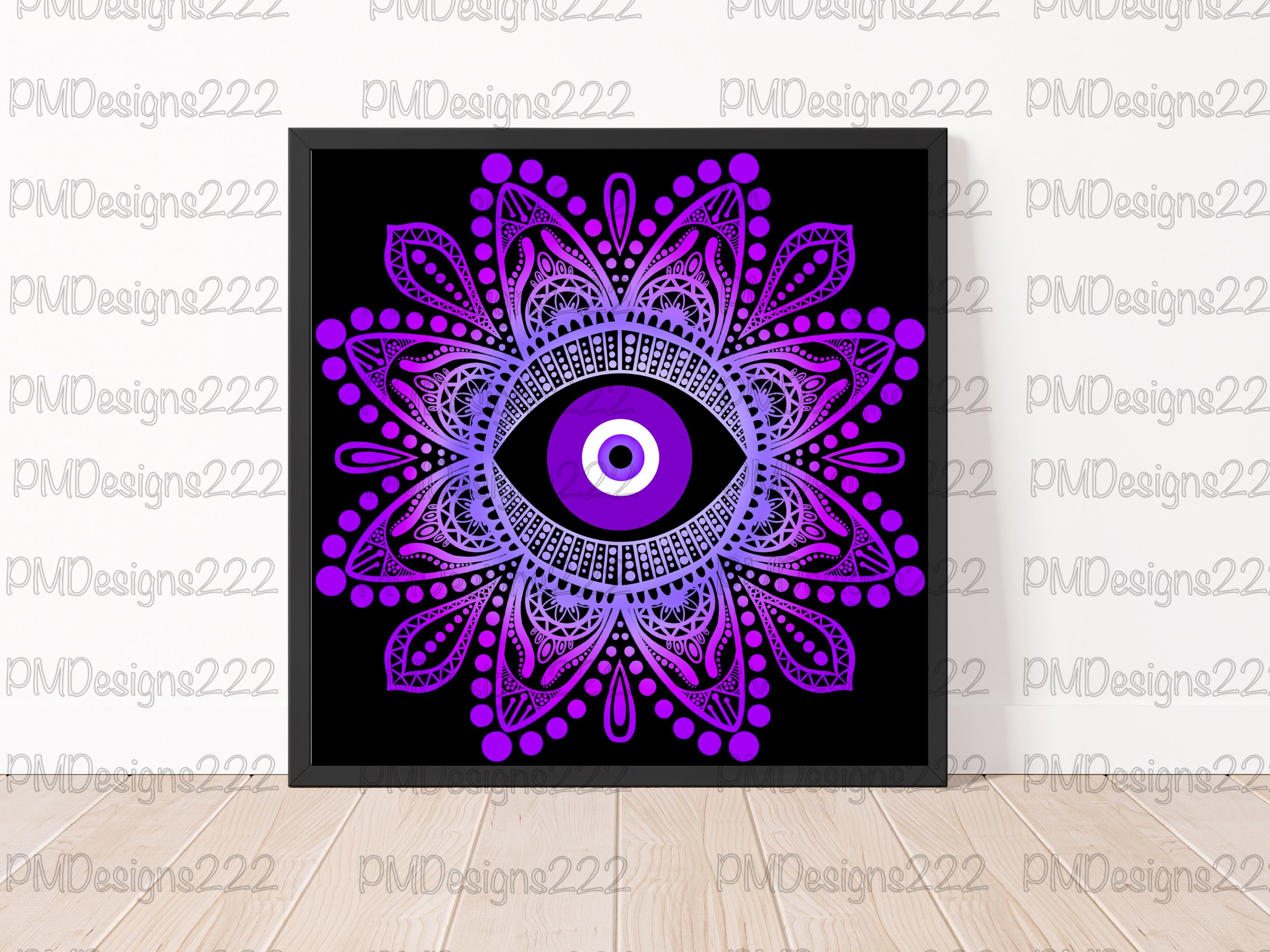 Purple Evil Eye Mandala, Evil Eye Wall Art, Empath Protection, Mandala ...