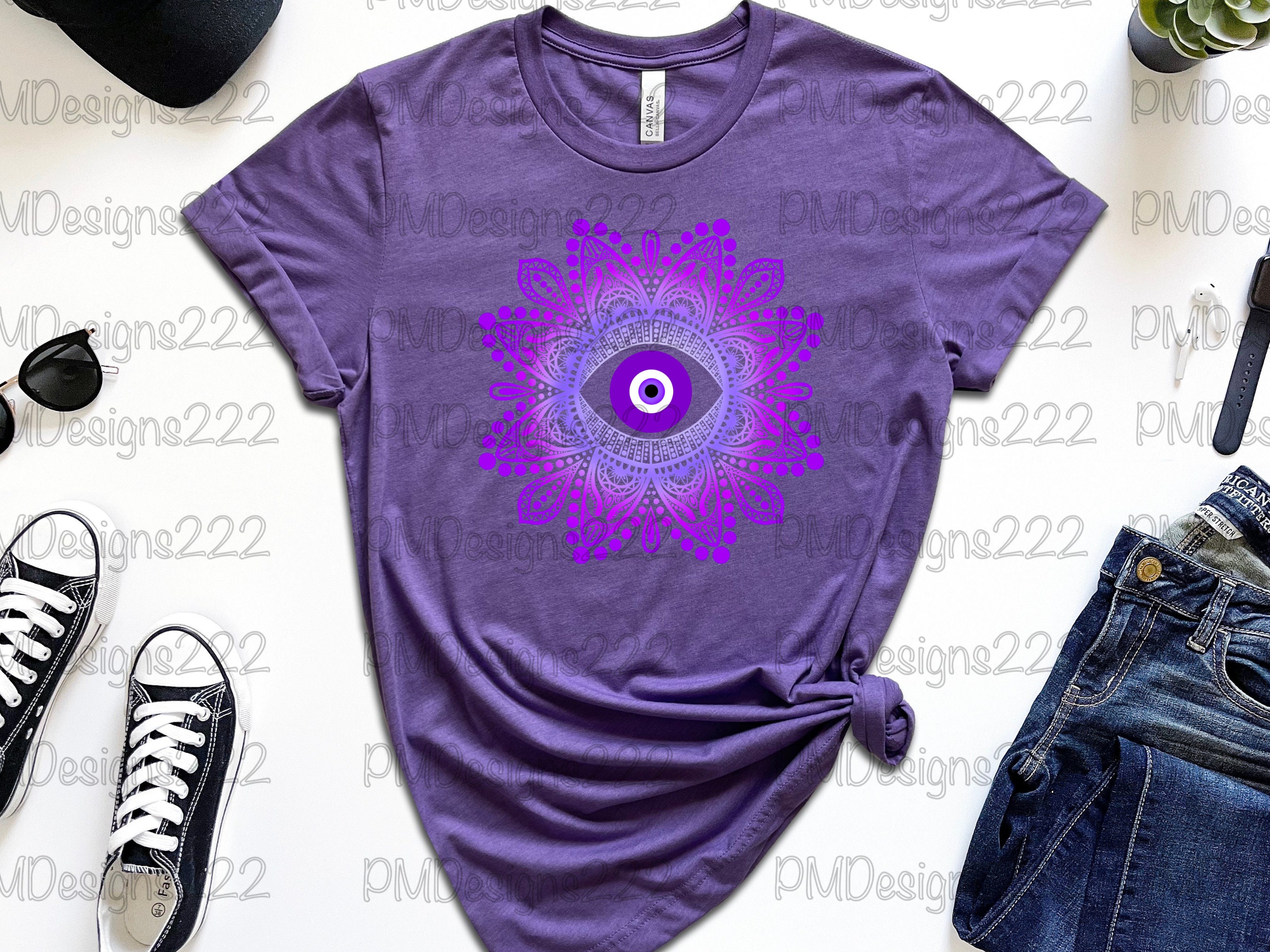Purple Evil Eye Mandala, Evil Eye Wall Art, Empath Protection, Mandala ...