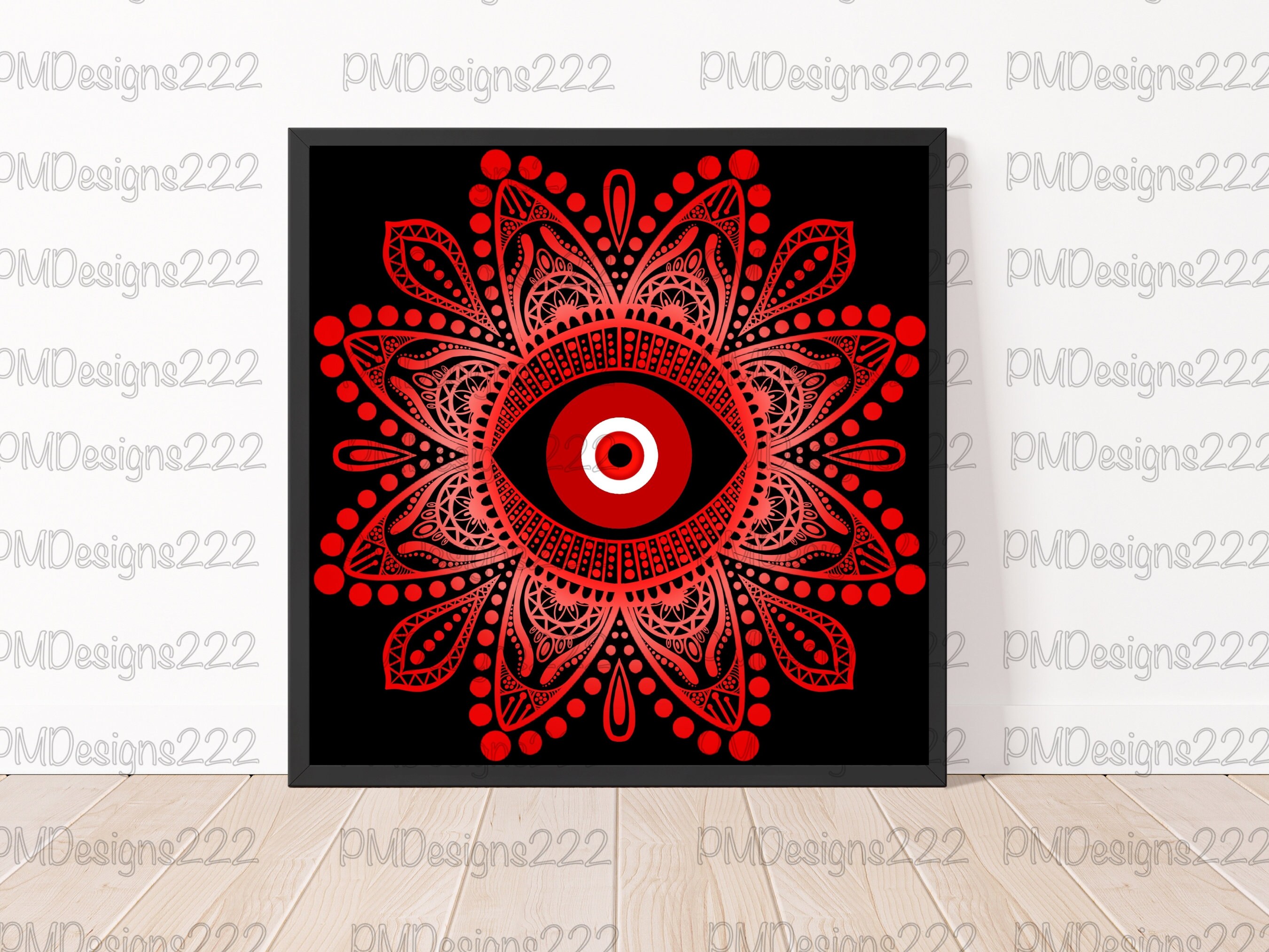Red Evil Eye Mandala, Evil Eye Wall Art, Empath Protection, Mandala Art ...