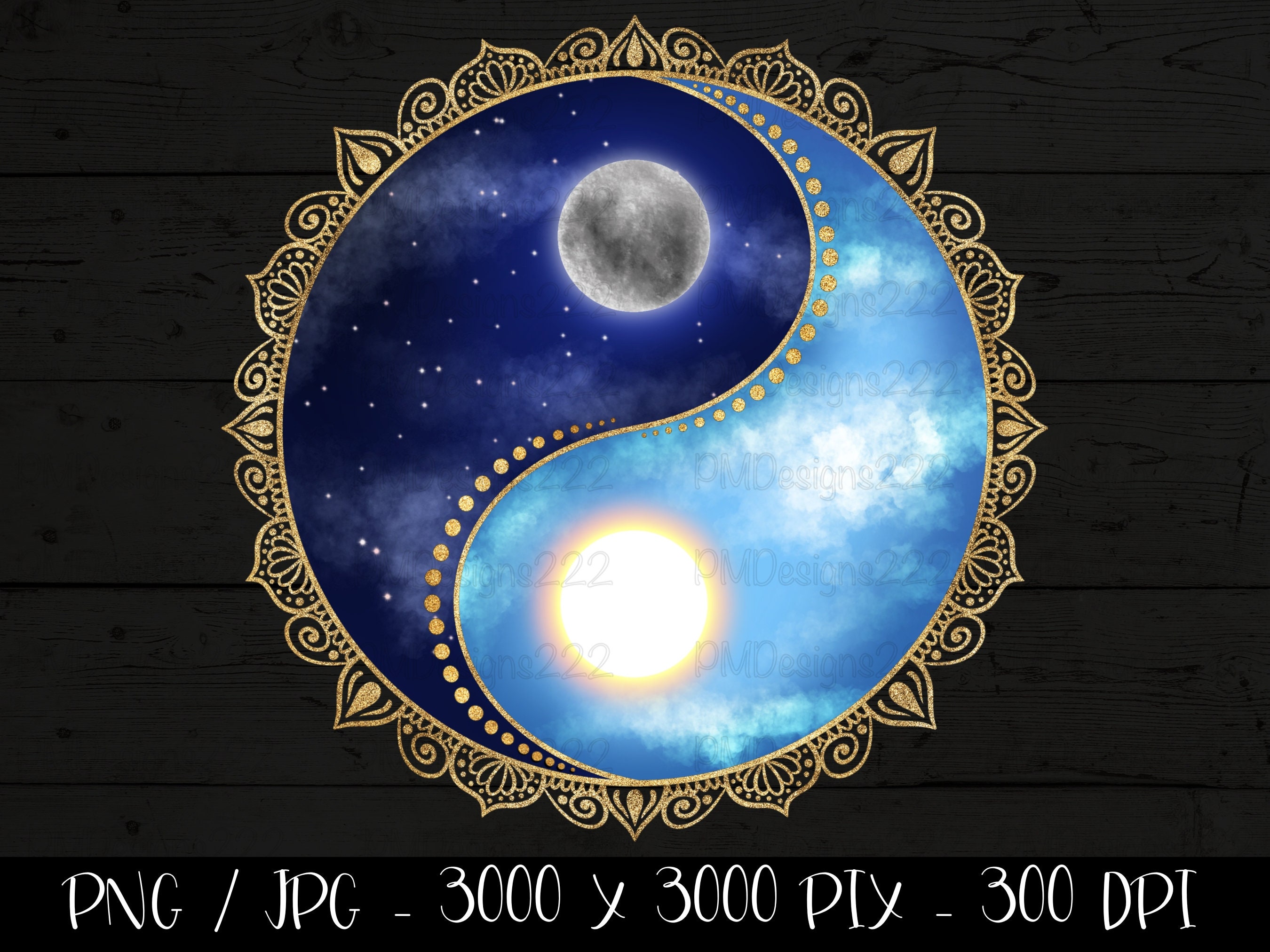 Sun and Moon Yin Yang Png, Celestial Png, Yin Yang Sublimation Graphics, Yin Yang Mandala ...