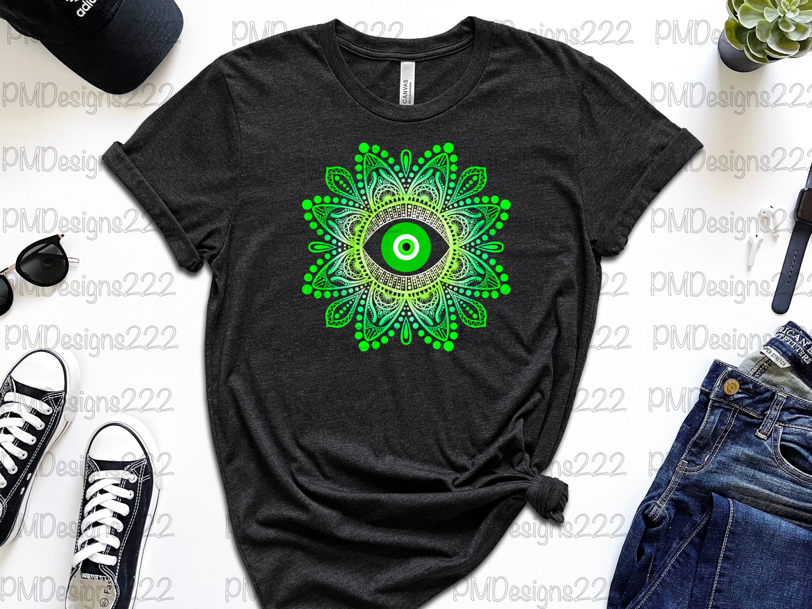 Green Evil Eye Mandala, Evil Eye Wall Art, Empath Protection, Mandala ...