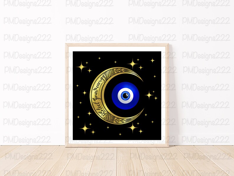 Evil Eye Gold Crescent Moon Png , Evil Eye Wall Art, Empath Protection ...