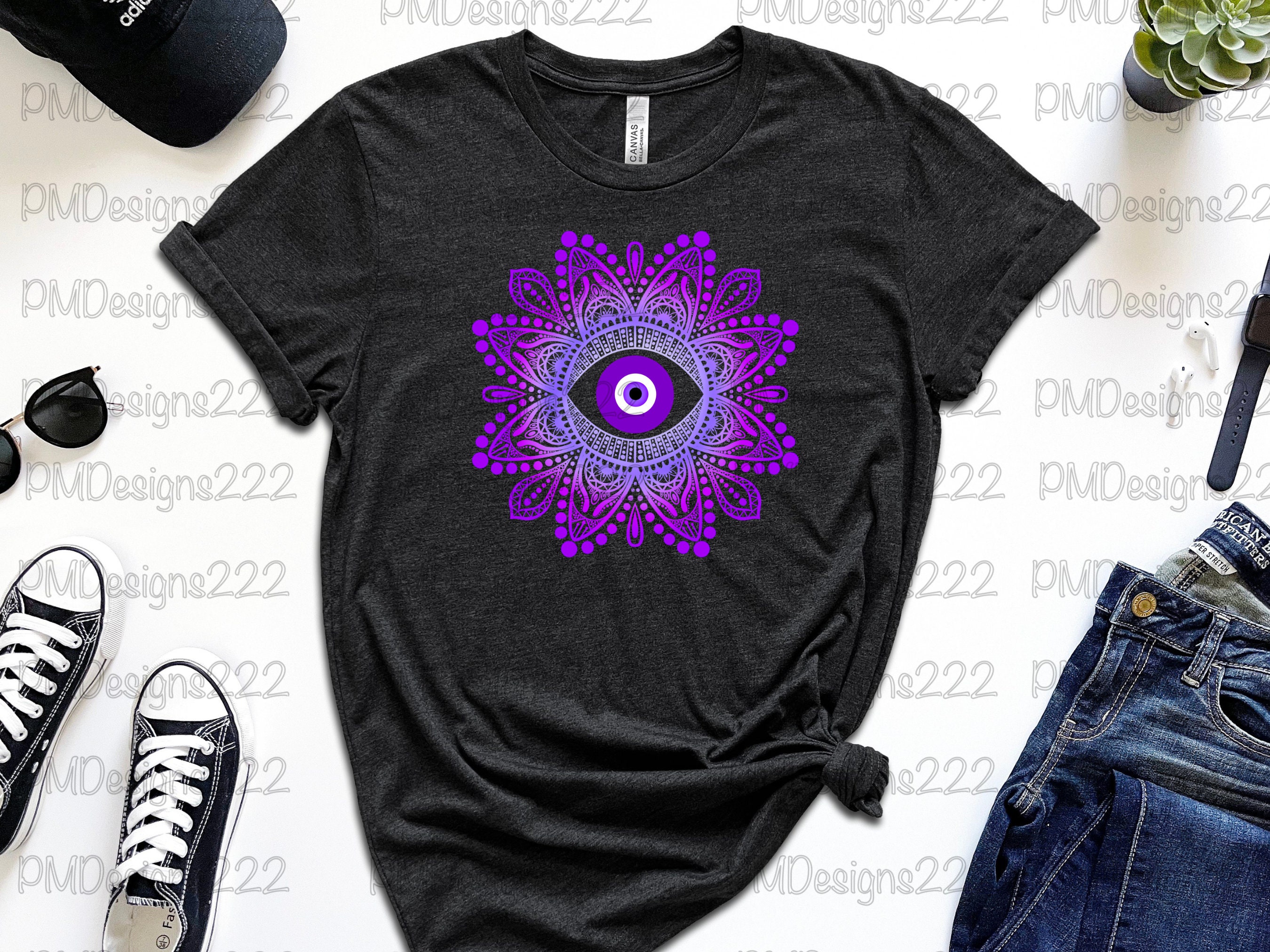 Purple Evil Eye Mandala, Evil Eye Wall Art, Empath Protection, Mandala ...