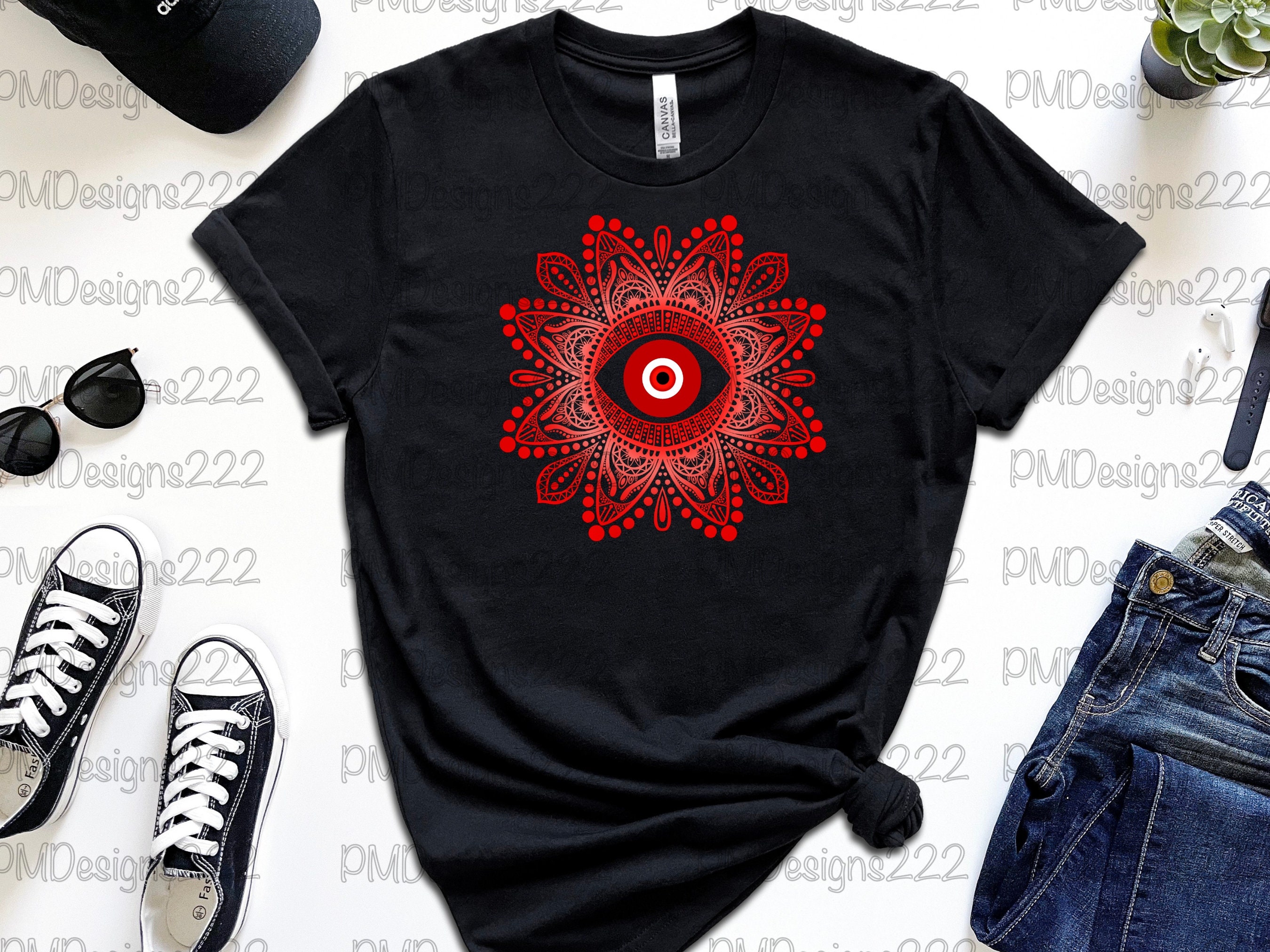 Red Evil Eye Mandala, Evil Eye Wall Art, Empath Protection, Mandala Art ...