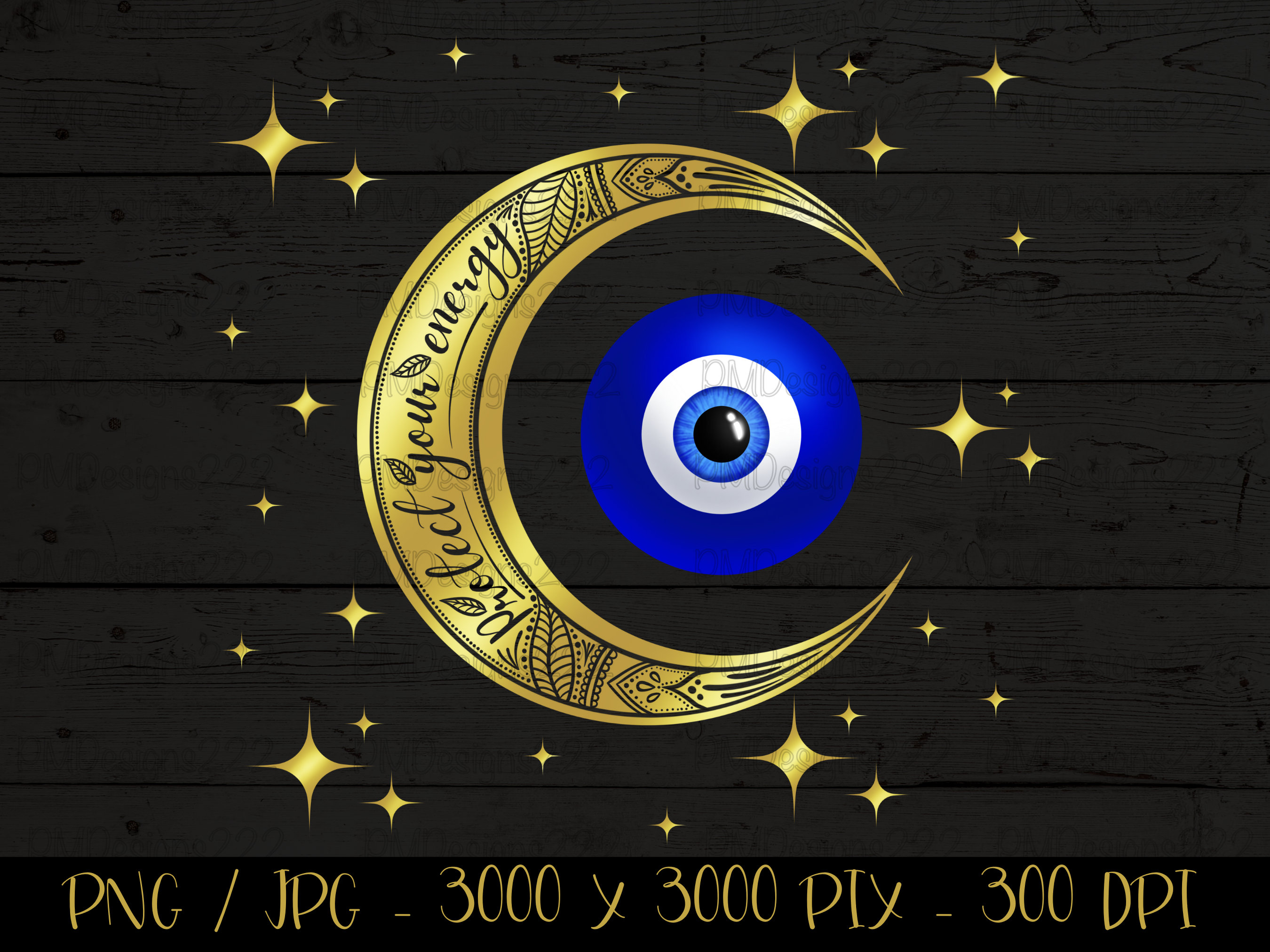 Evil Eye Gold Crescent Moon Png , Evil Eye Wall Art, Empath Protection ...