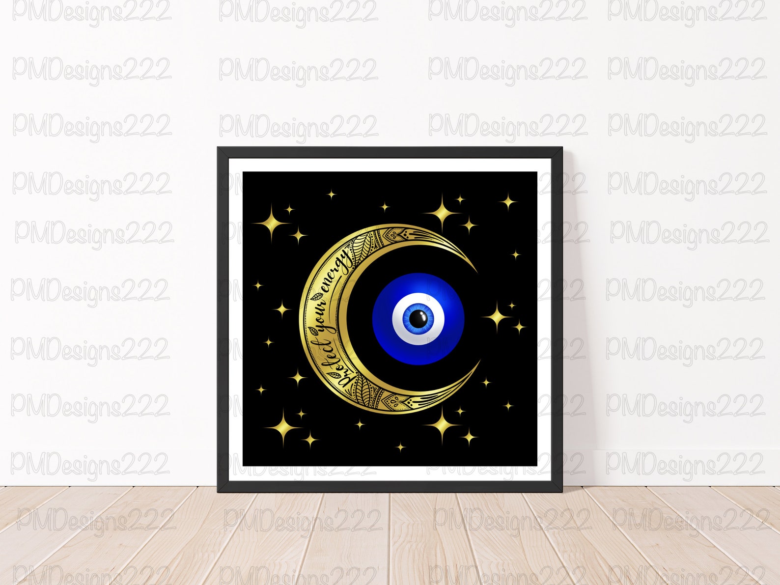 Evil Eye Gold Crescent Moon Png , Evil Eye Wall Art, Empath Protection ...