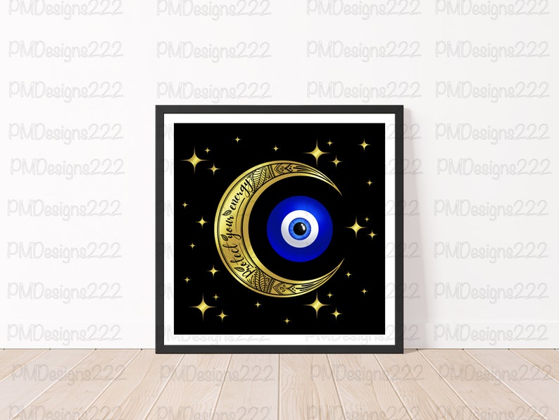 Evil Eye Gold Crescent Moon Png , Evil Eye Wall Art, Empath Protection ...