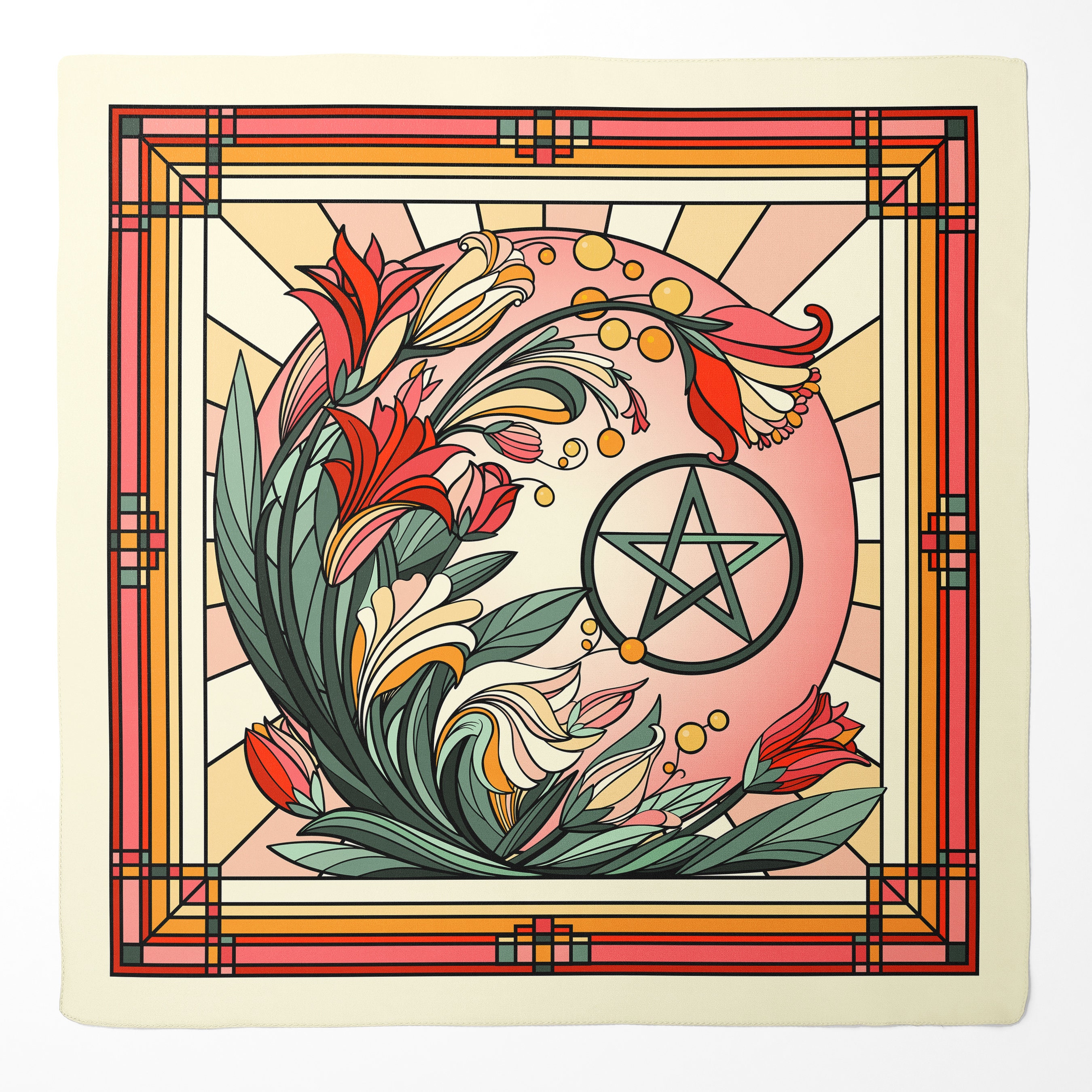 Beltane Stained Glass Altar Cloth Floral Witchy Tarot Cloth Premium ...