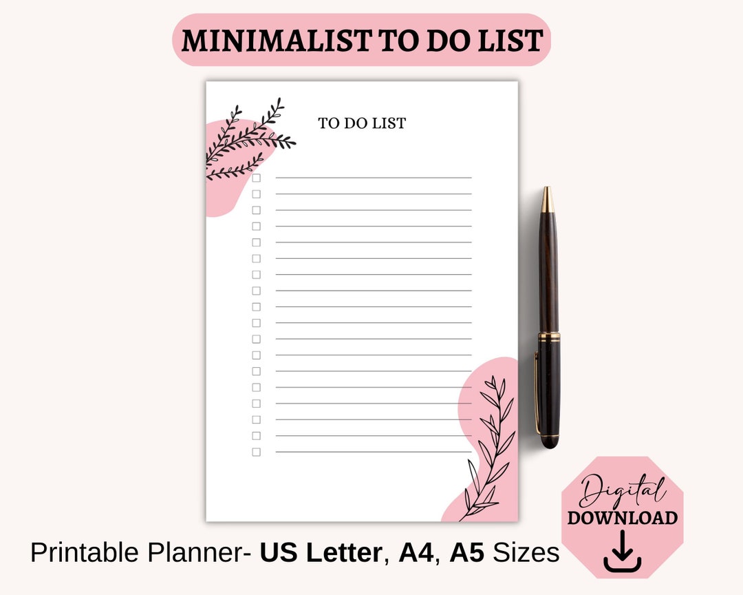 Pink Minimalist to Do List. Simple to Do List Pink. Digital Download to ...