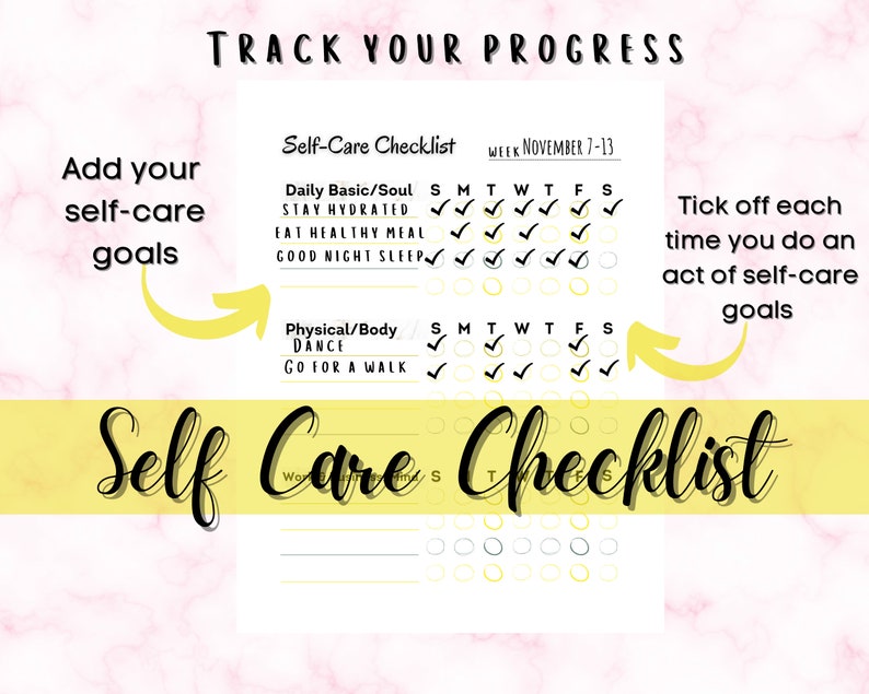 Self Care Journal, Self Care Planner Worksheet Mood Tracker, Wellness ...