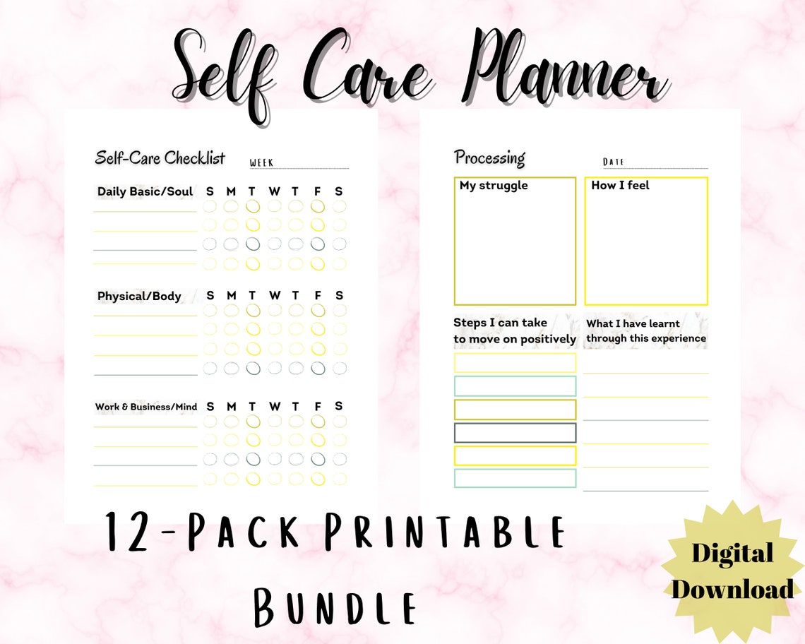 Self Care Journal, Self Care Planner Worksheet Mood Tracker, Wellness ...
