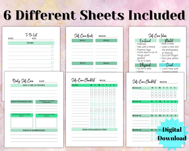 Self-care Planner Checklist for Mental Health, Wellness and Mindfulness ...