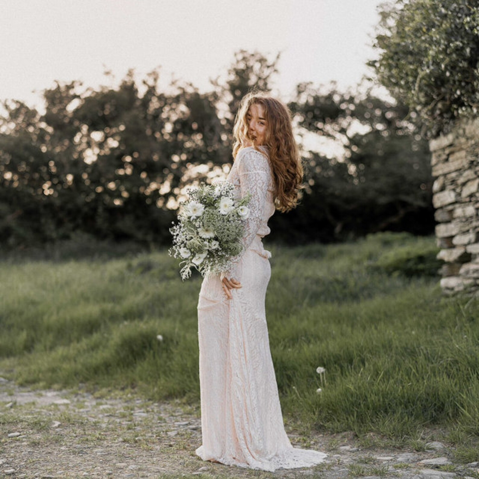 Rhiannon - 1970’s Tattered Lace Bohemian 4 Piece Bridal Set Wedding ...