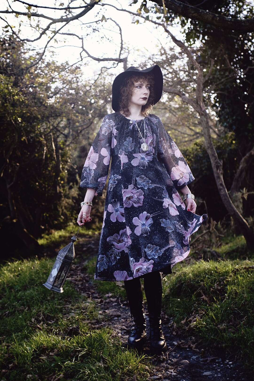 Witchy Woman 1970s Floral Midi Dress Witchy Gothic - Etsy