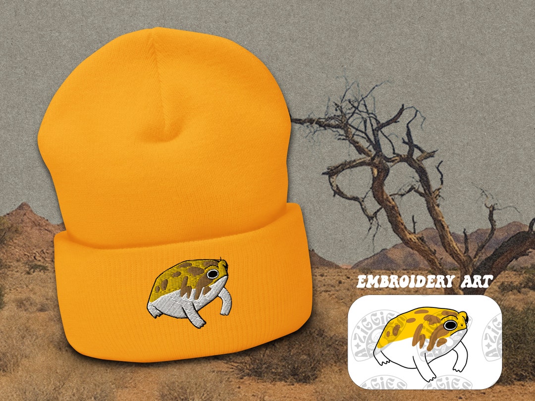 Embroidered Desert Rain Frog Beanie| Cute Frog Beanie | Frog Cuffed ...