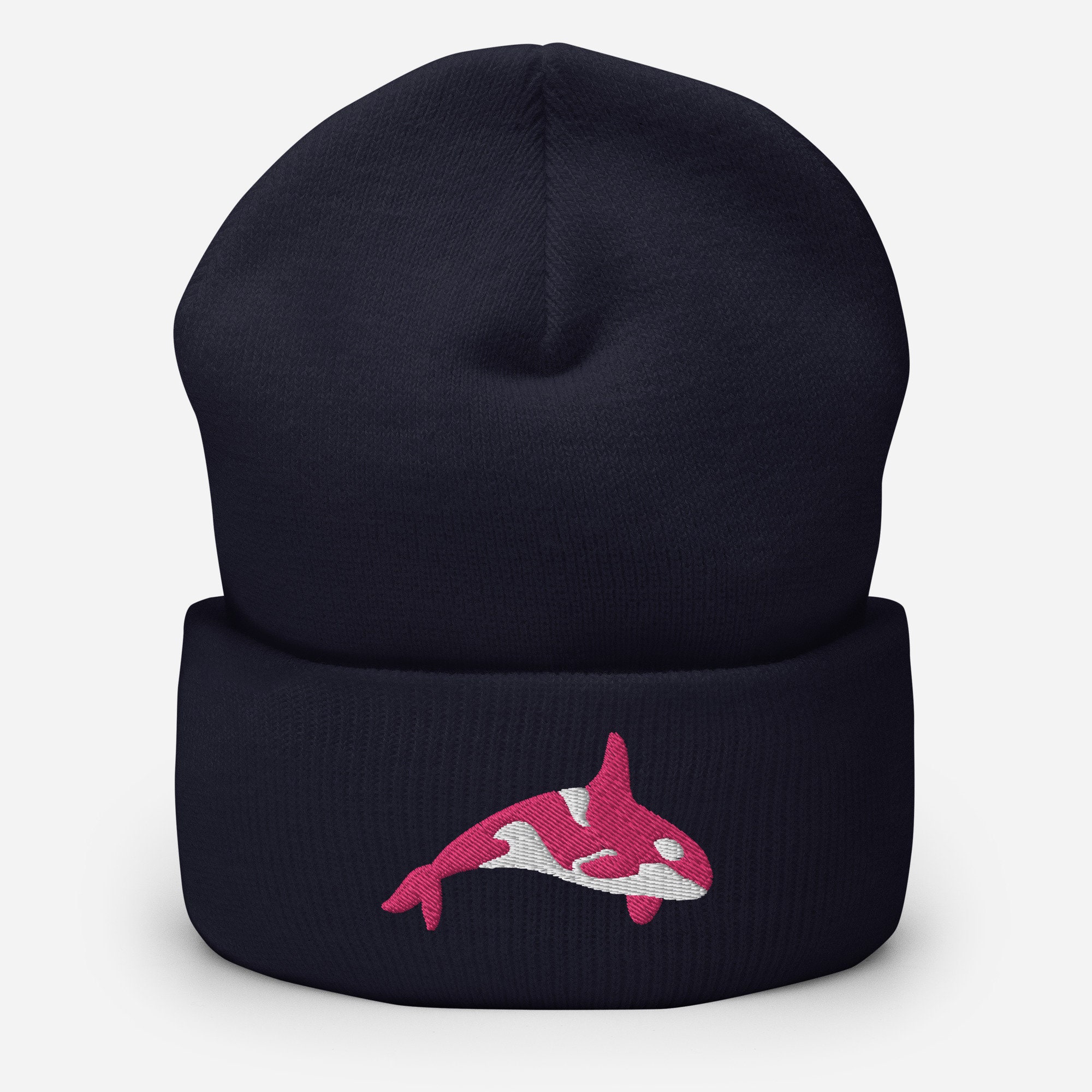 Embroidered Pink Orca Whale Beanie | Killer Whale Embroidery Beanie ...