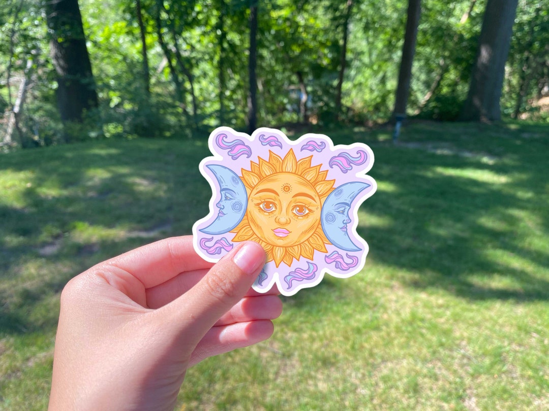 Symmetrical Sun and Moon Illustration Sticker | Sun and Moon Sticker ...