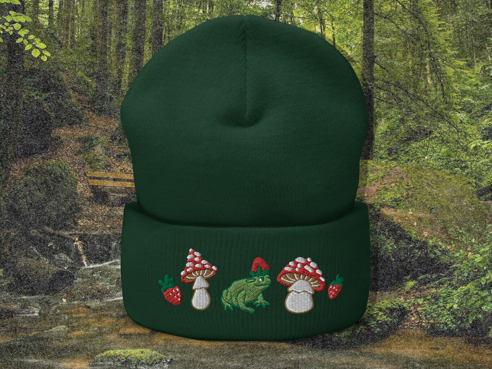 Embroidered Strawberry Frog Beanie | Embroidered Mushroom | Cottagecore ...
