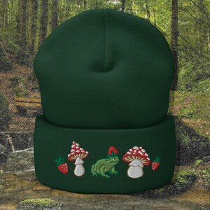 Embroidered Strawberry Frog Beanie | Embroidered Mushroom | Cottagecore ...