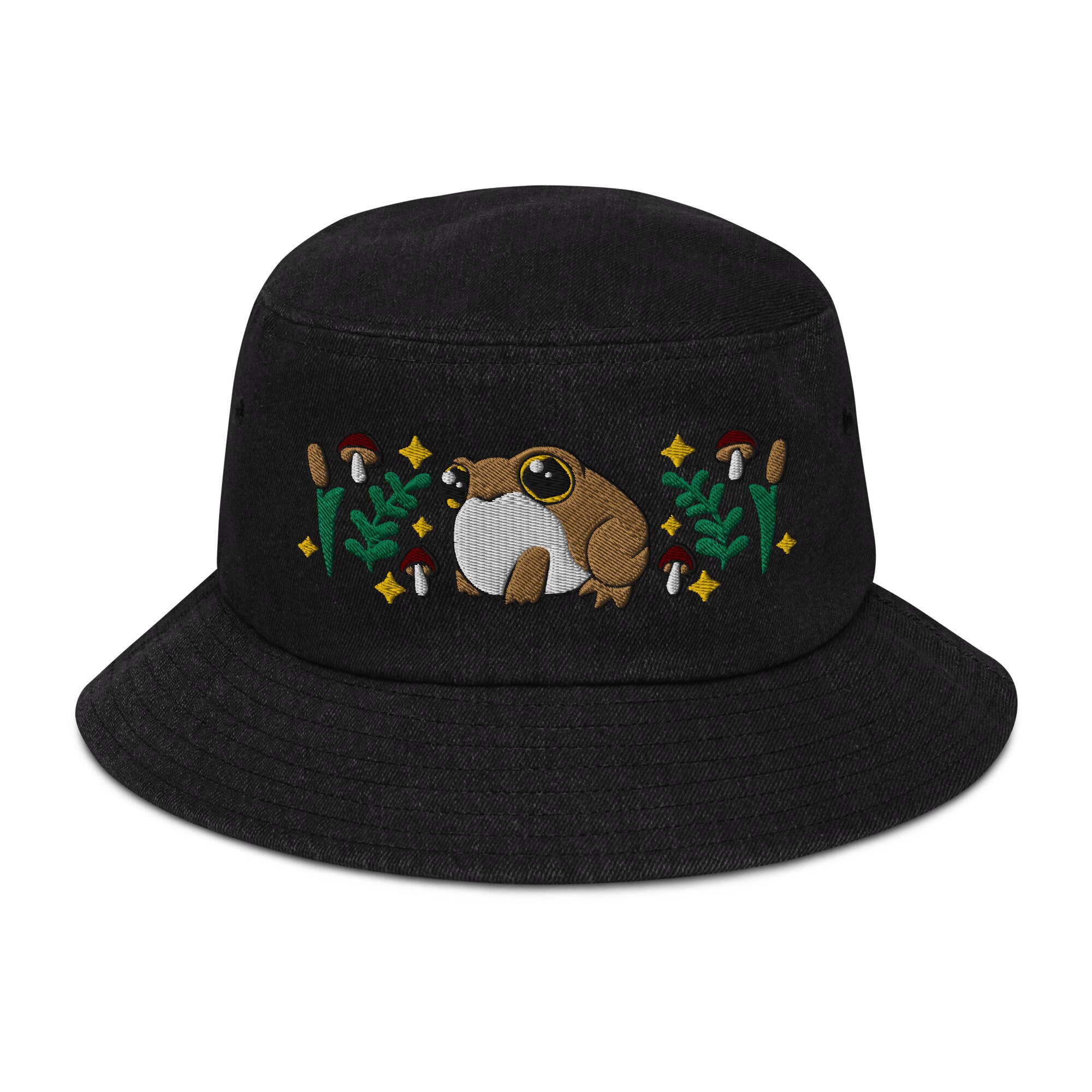 Cottagecore Cute Toad Denim Bucket Hat | Embroidered Gold Toad Denim ...