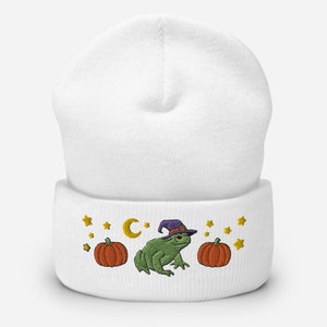 Frog Witch Embroidered Cuffed Beanie | Frog Embroidered Beanie | Frog ...