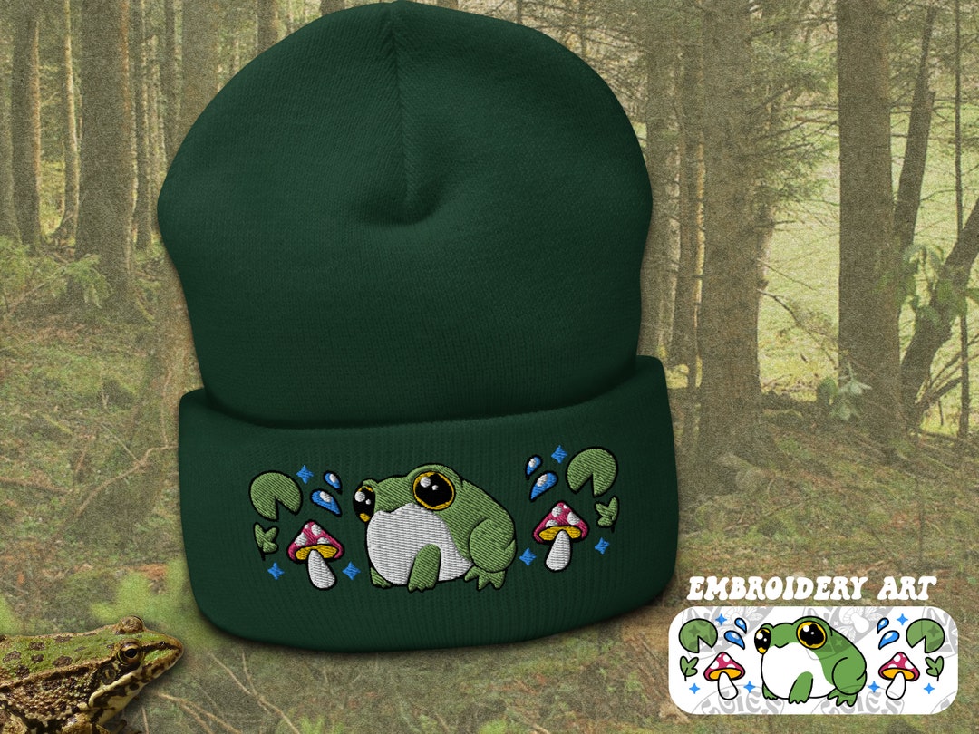 Cottagecore Cute Frog Beanie | Embroidered Frog | Cottage Embroidery ...