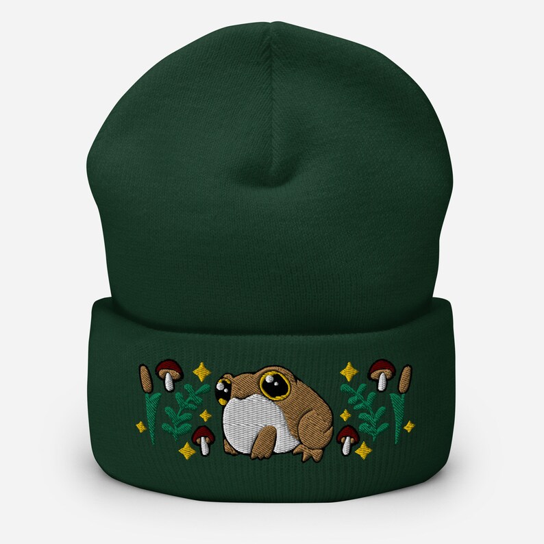 Cottagecore Cute Toad Beanie | Embroidered Gold Toad | Cottage ...