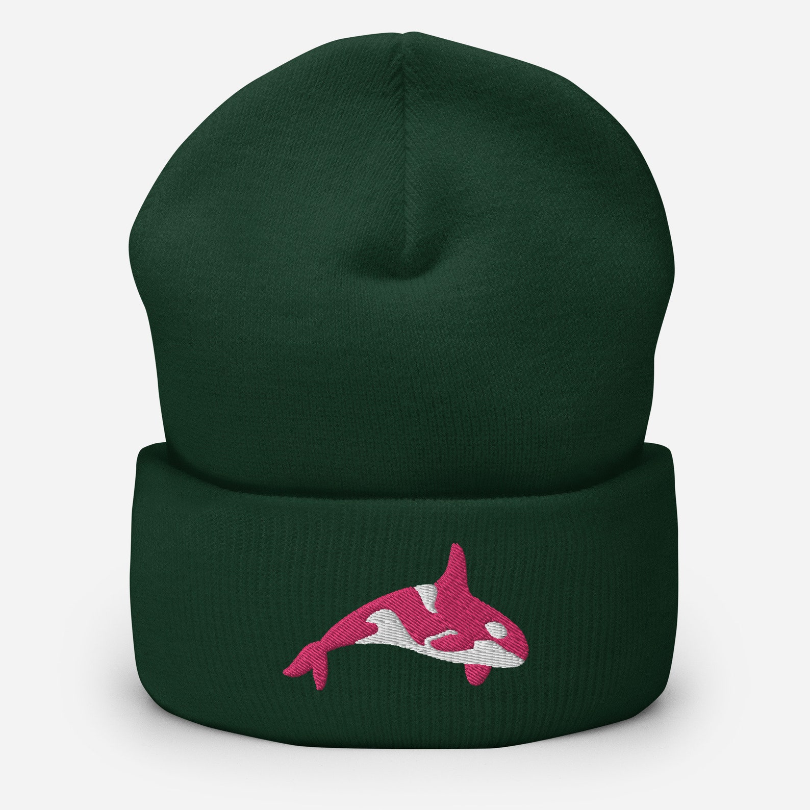 Embroidered Pink Orca Whale Beanie | Killer Whale Embroidery Beanie ...