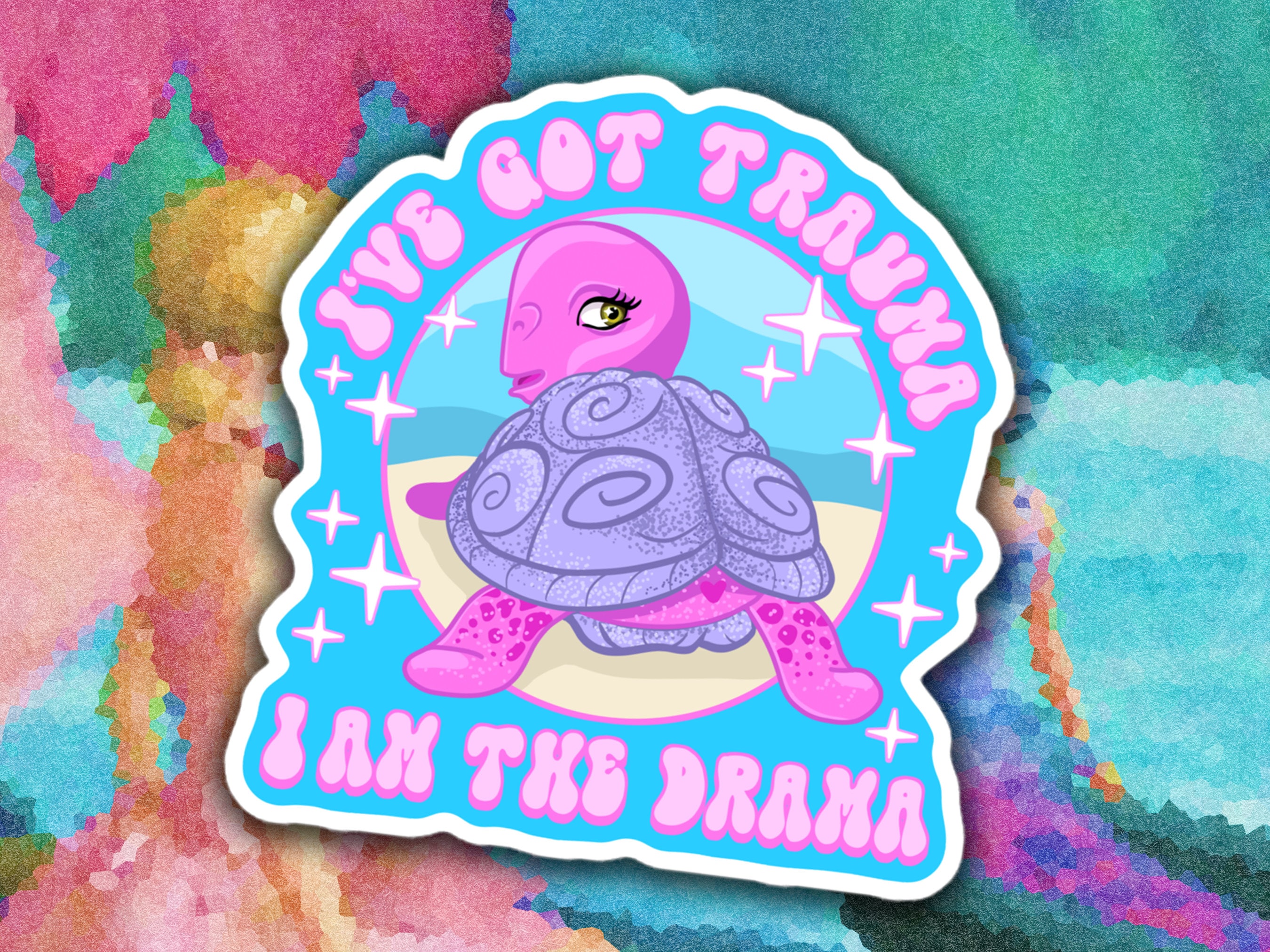 I’ve Got Trauma, I Am the Drama Turtle Meme Sticker | Mermaidia Turtle ...