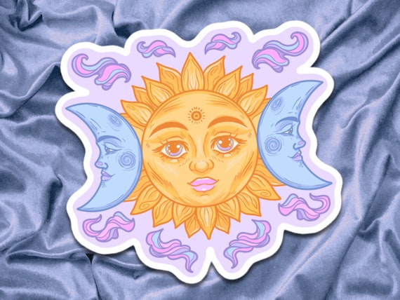 Symmetrical Sun and Moon Illustration Sticker Sun and Moon | Etsy